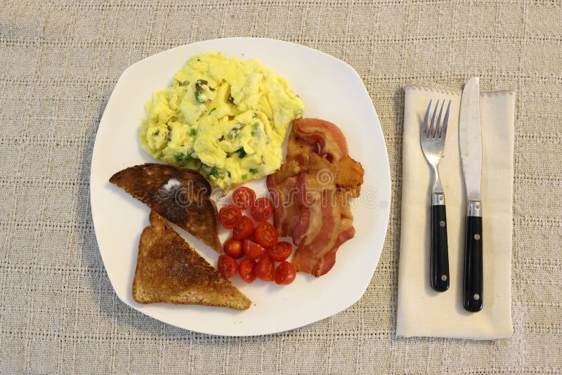 Basic Morning Breakfast with Bacon Stock Image - Image of scrambled ...