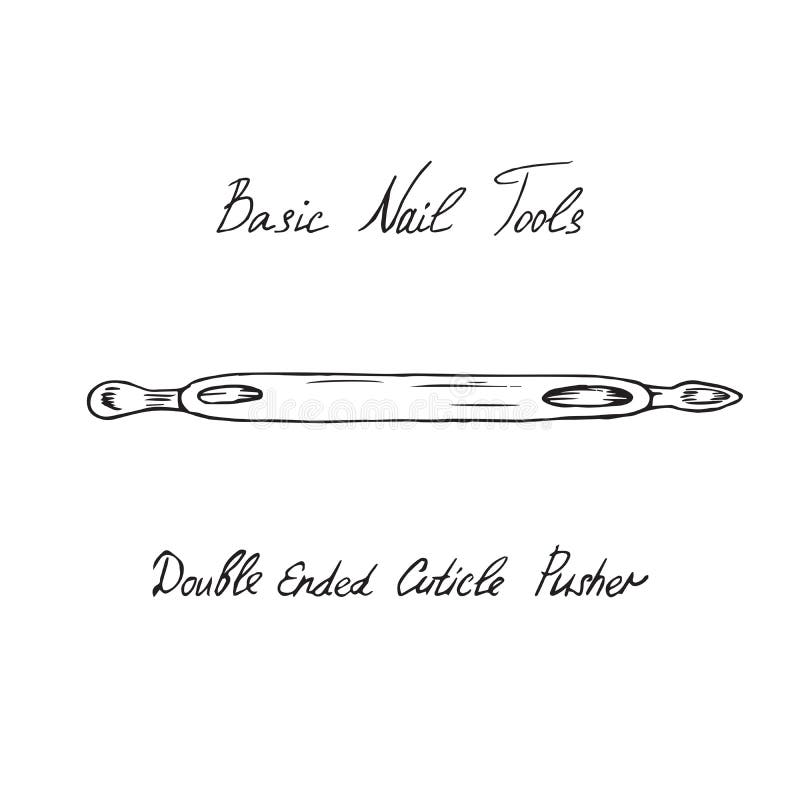 Basic Nail Tools, Double Ended Cuticle Pusher, Hand Drawn Doodle Sketch ...