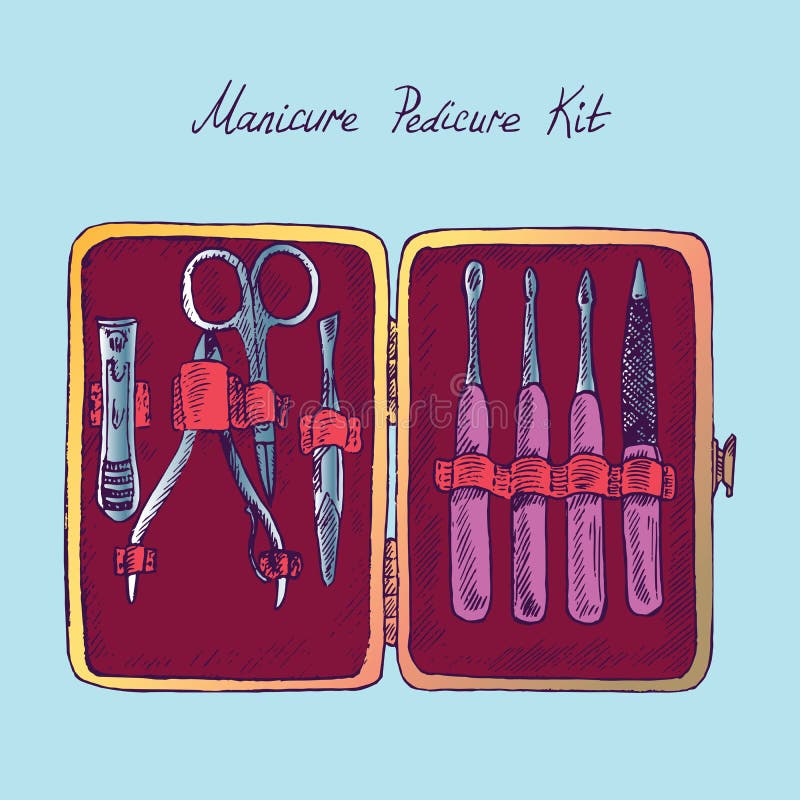 Basic Nail Tools, Red Classical Manicure, Pedicure Kit, Hand Drawn ...