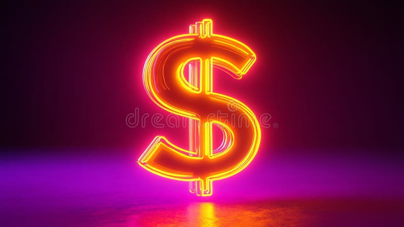 A Basic Neon-lit Outline of a Cash Sign, Representing Wealth and ...