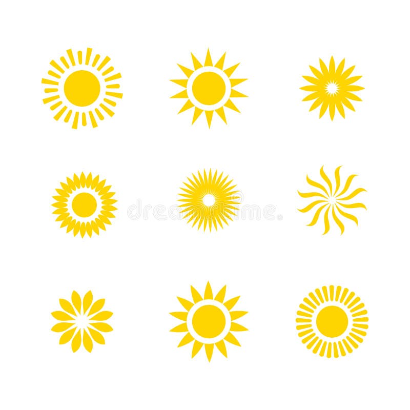 Basic or Normal Sun Icon Set W Shining Rays of Sun Stock Vector ...