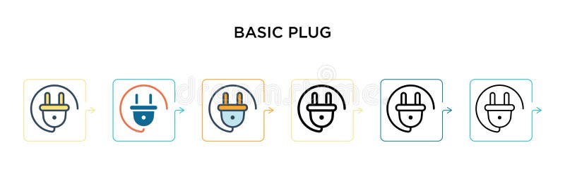 Basic Plug Vector Icon in 6 Different Modern Styles. Black, Two Colored ...