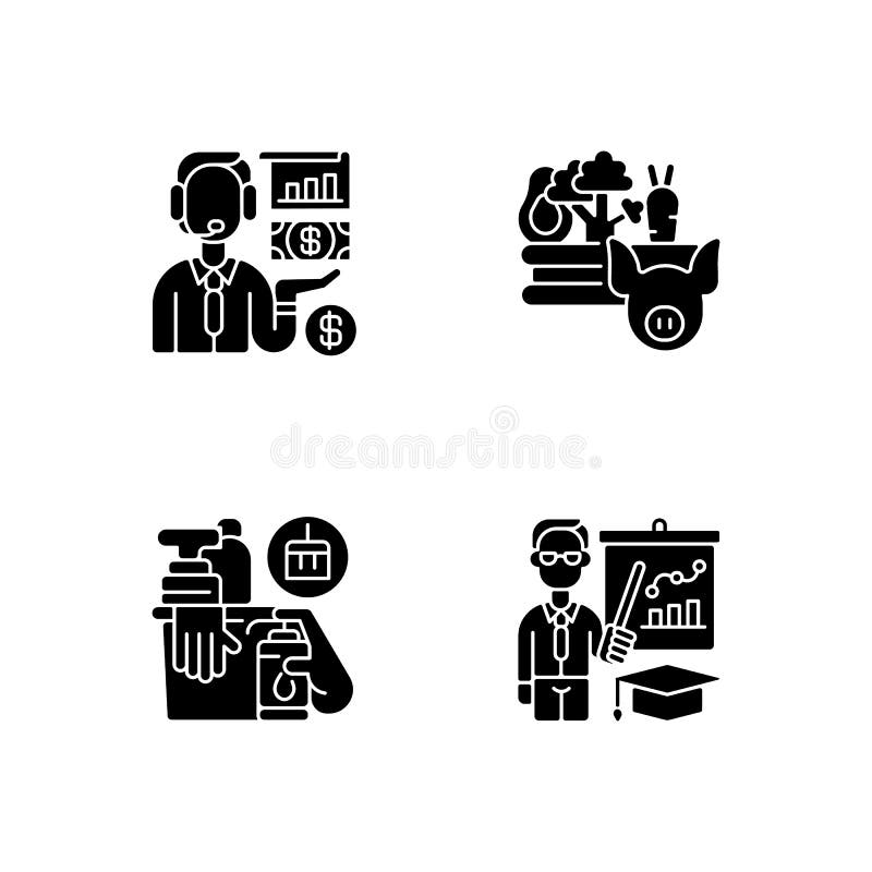 Basic Public Needs Black Glyph Icons Set on White Space Stock Vector ...