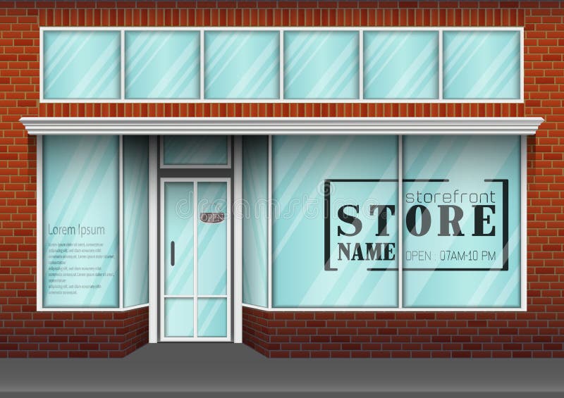 Brick Store Building Design with Big Window Stock Vector - Illustration ...