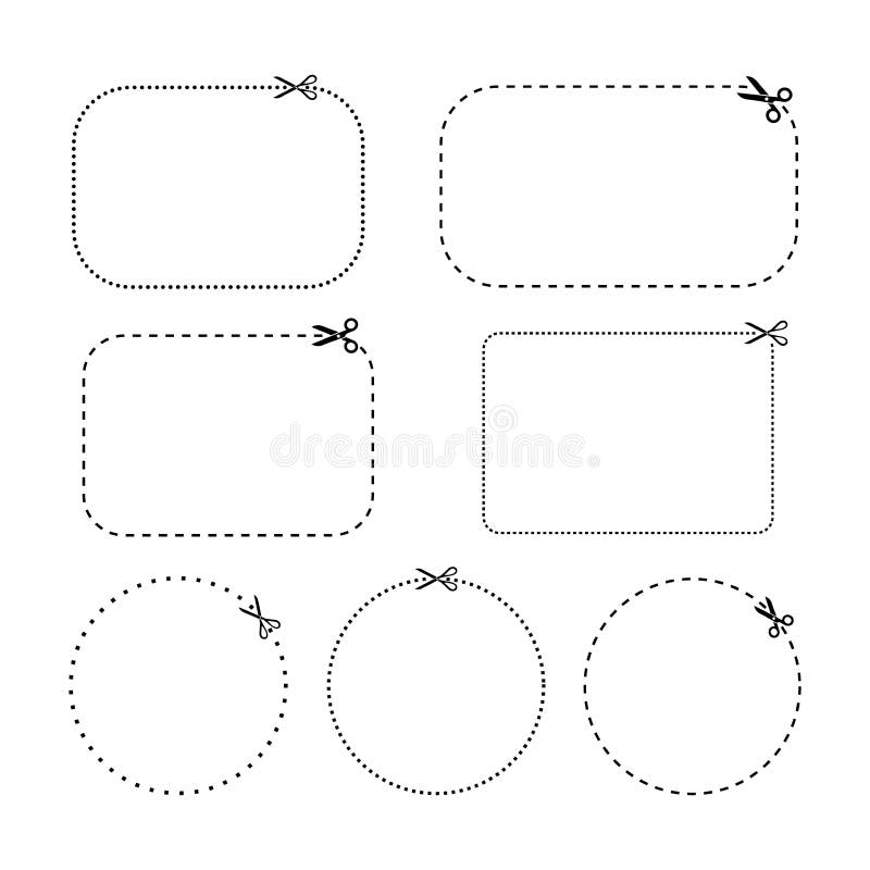 Coupon Dashed and Dotted Line Template Set. Stock Vector - Illustration ...
