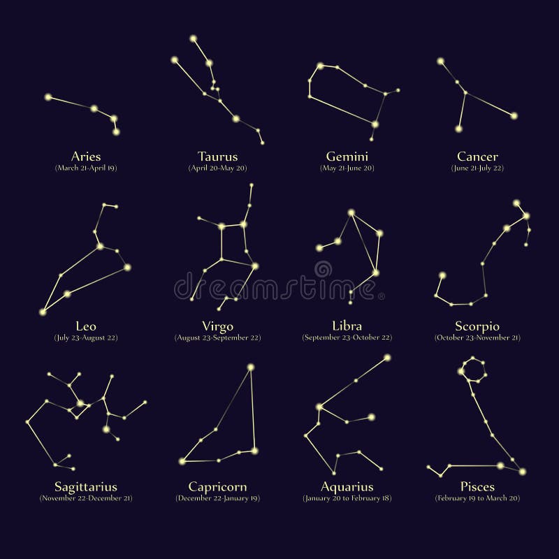 Shining Astrology Stars Zodiac Constellation Vector Set. Stock Vector - Illustration of editable ...