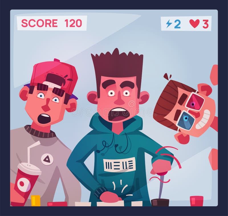 Friends is Gaming. Gamers Playing Video Game. Cartoon Vector ...