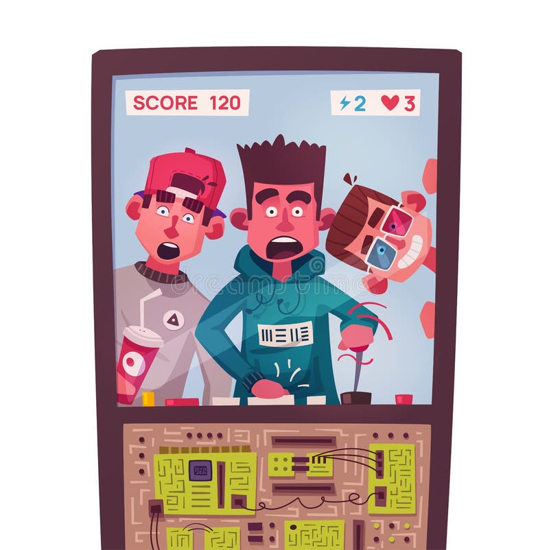 Friends is Gaming. Gamers Playing Video Game. Cartoon Vector ...