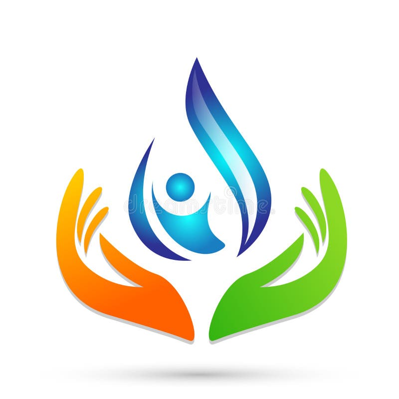 Water Drop with Hands Save Water People Life Concept Logo Icon on White ...