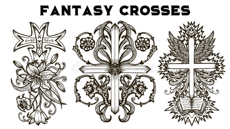 Set of Baroque Crosses stock vector. Illustration of occult - 35383373