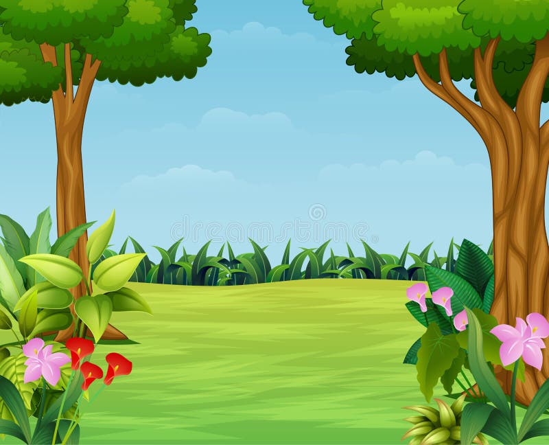 Cartoon of Nature Scene with Beautiful Park Stock Vector - Illustration ...