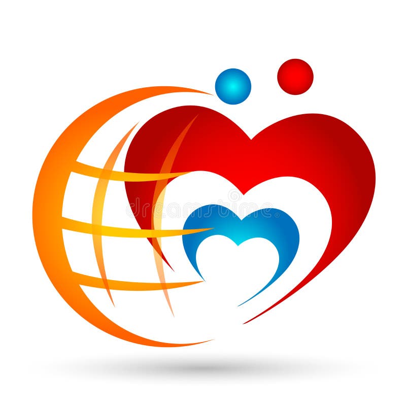 Globe World Heart Love Family Union in a Heart Shape Logo Icon Element ...