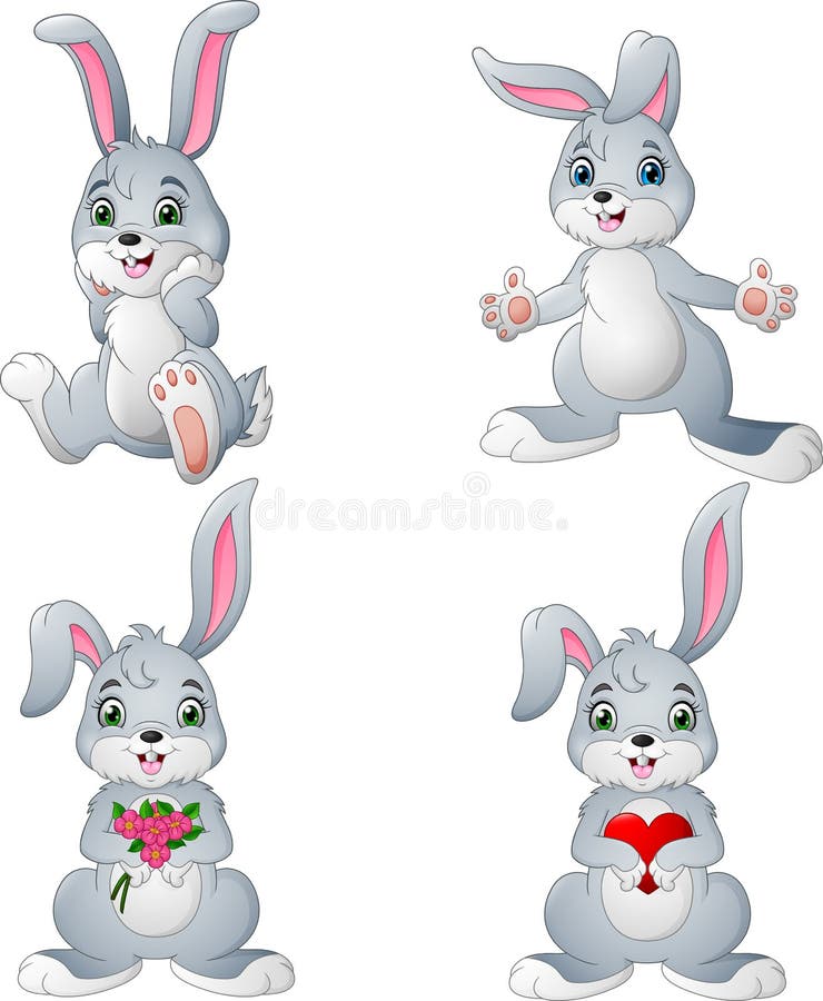 Cartoon Rabbits Collection Set Stock Vector - Illustration of farm ...