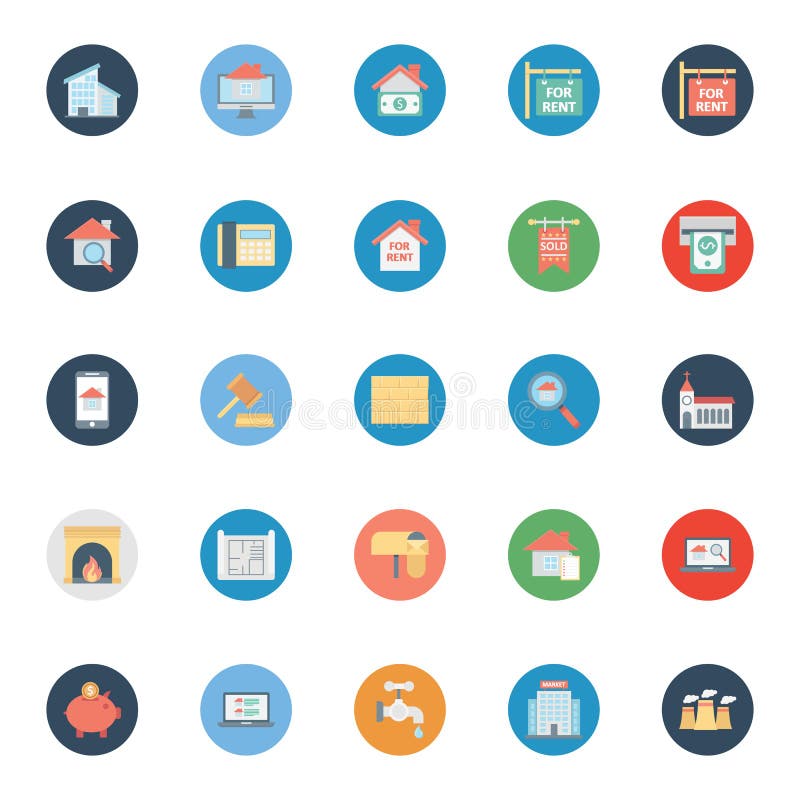 Real Estate Color Vector Icons Set that Can Be Easily Edit or Modified ...