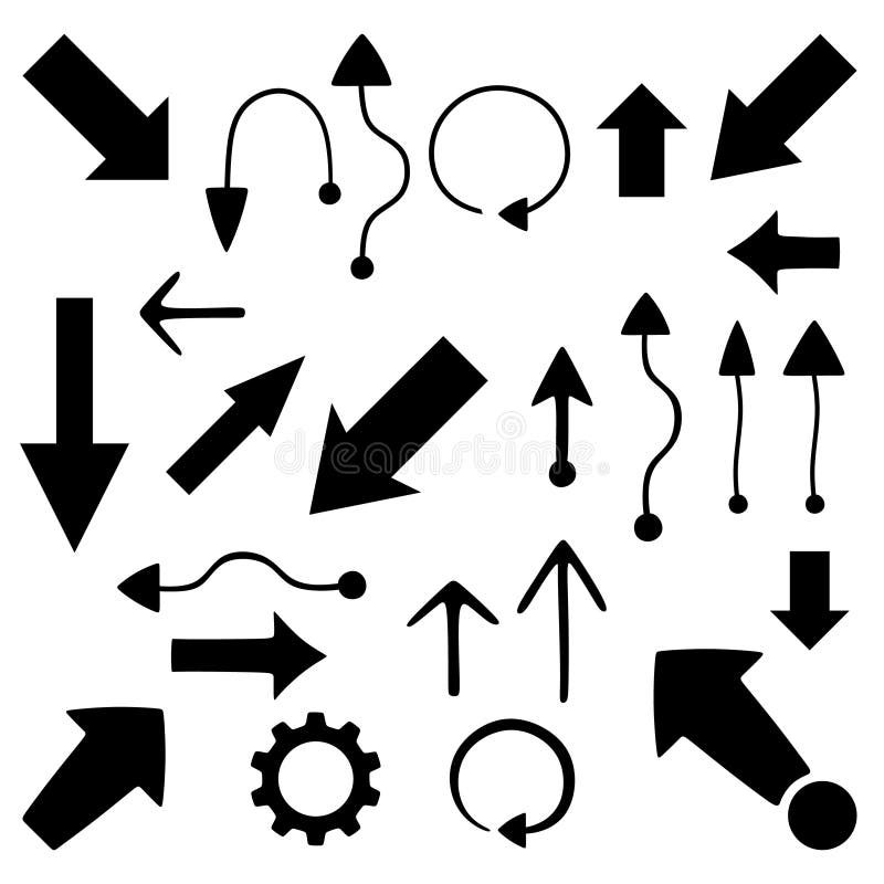 Arrow Sign Icon Set. Vector Illustration of Straight and Curved Arrow ...