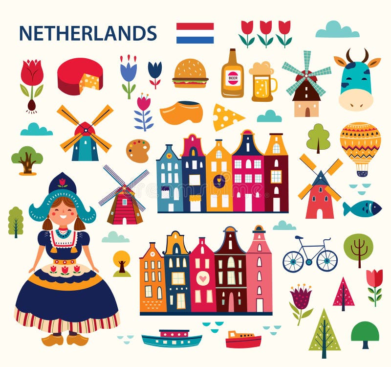 Netherlands Symbols In Heart Shape Concept Stock Vector - Illustration ...