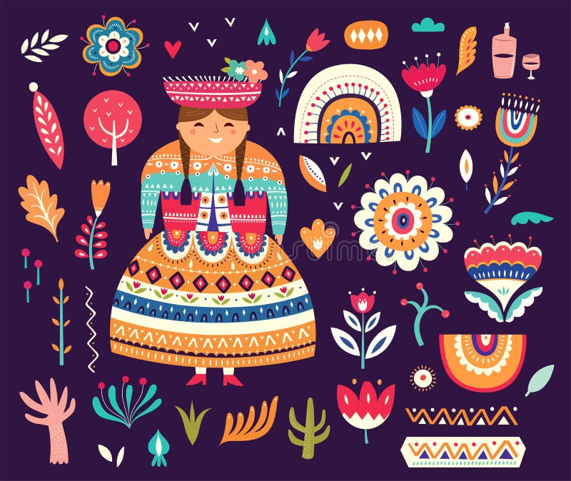 Collection of Chile`s Symbols. Stock Vector - Illustration of flower ...