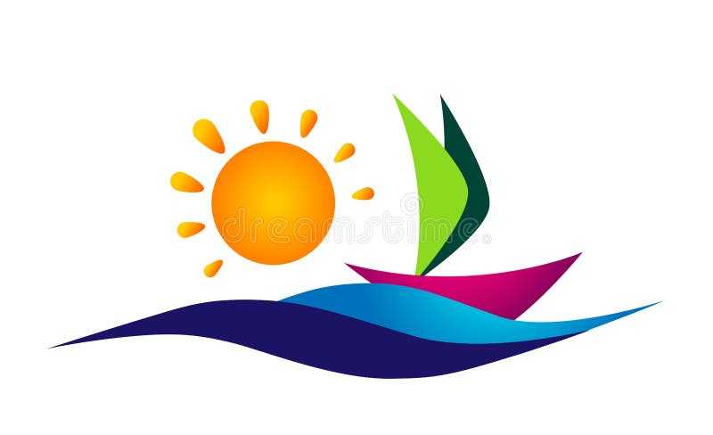 Boat Ship Sun Sea Water Wave Logo Icon Vector Illustrations on White ...