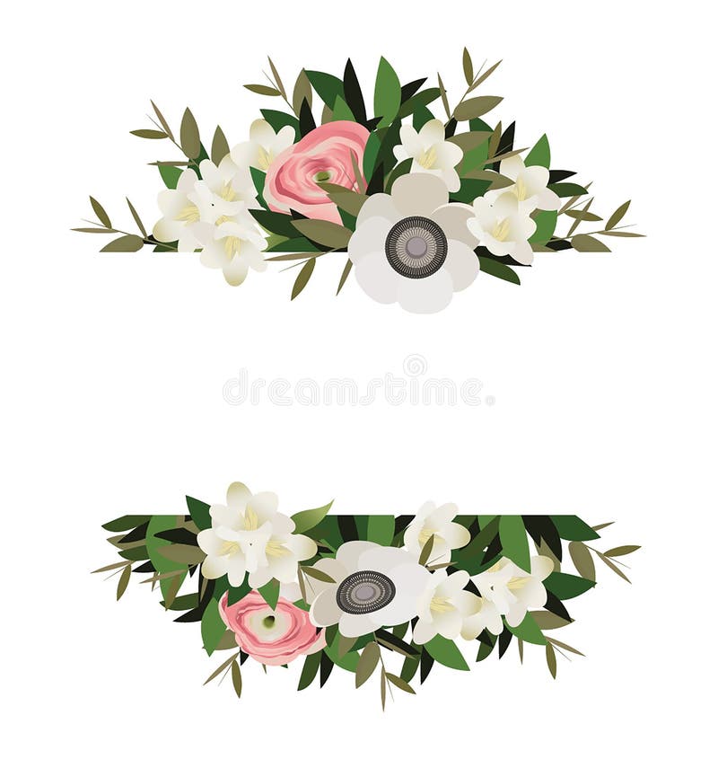 Vector Banner with Decorative Spring Flowers for Wedding Invitations ...