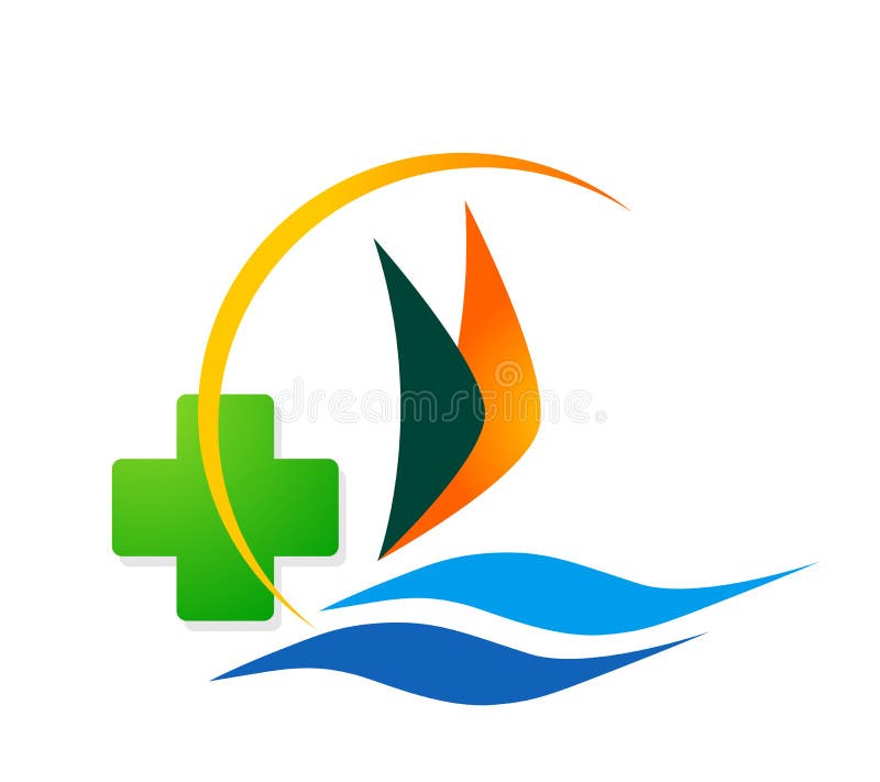 Medical Care Globe Sun and Sea Wave Boat Ship Family Health Concept in ...