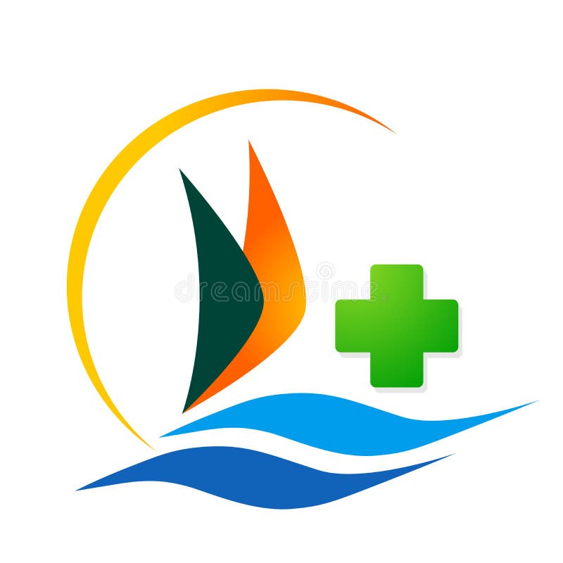 Medical Care Globe Sun and Sea Wave Boat Ship Family Health Concept in ...