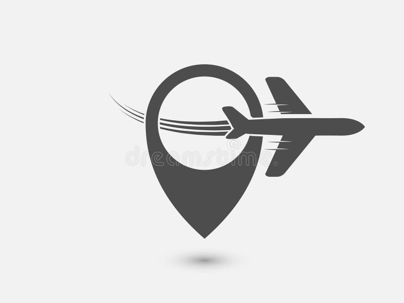 Travel Icon with Airplane and Location Pin Stock Vector - Illustration ...
