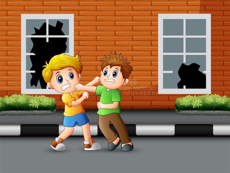 Cartoon Two Boys Fighting on the Road Stock Vector - Illustration of ...