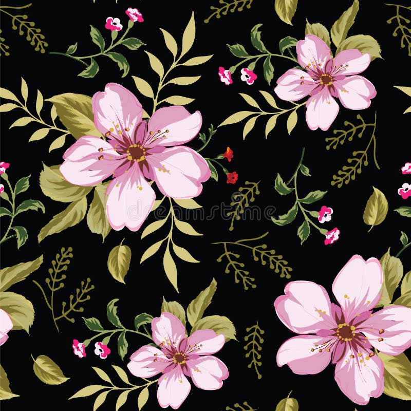 Seamless Tropical Flower with Leaves Pattern Stock Illustration ...