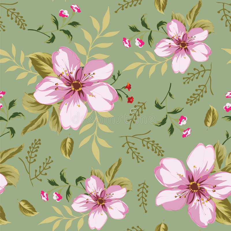 Seamless Tropical Flower with Leaves Pattern Stock Illustration ...