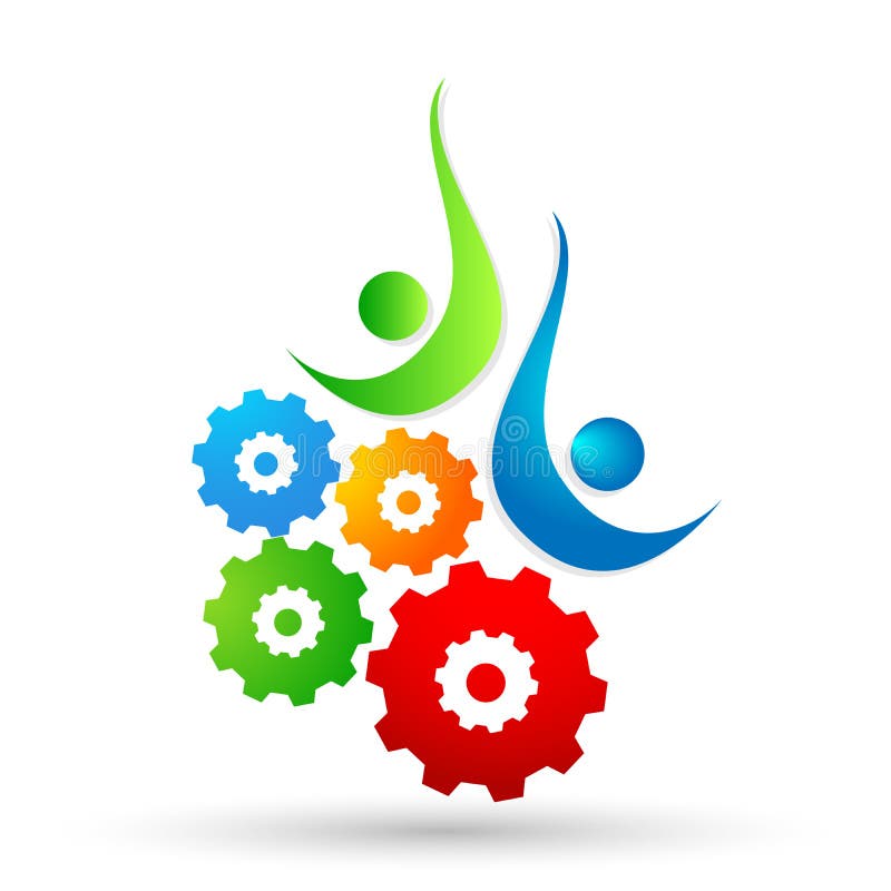 Globe World People Team Work Gear Logo Icon Vector Element on White ...