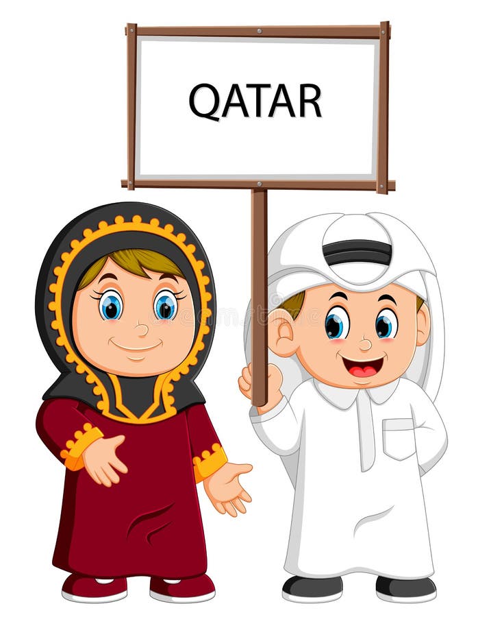 Cartoon Qatar Couple Wearing Traditional Costumes Stock Vector ...