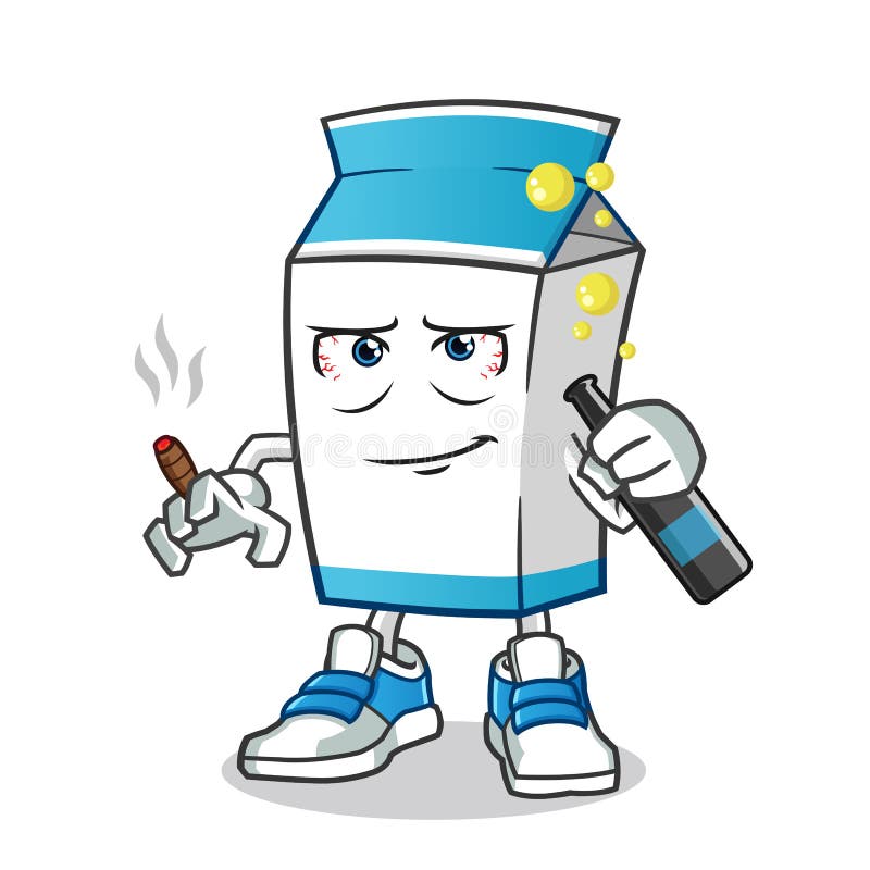 Milk Smoking and Drunk Mascot Vector Cartoon Illustration Stock Vector ...