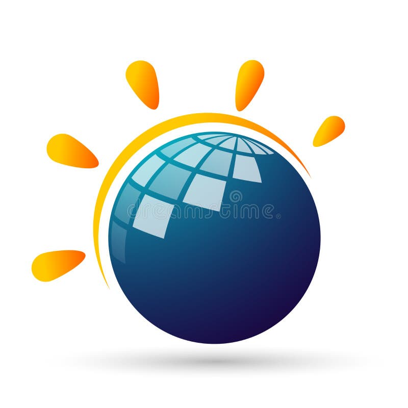 Globe World Sun Logo Concept Symbol Icon Design Vector on White ...
