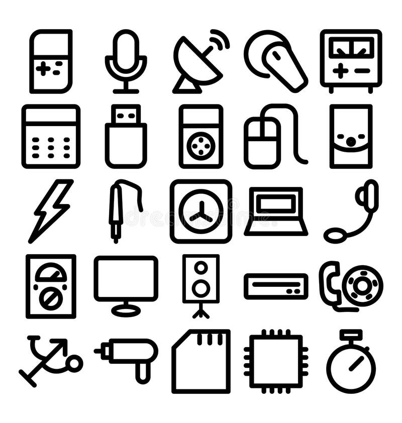 Electronics and Devices Bold Line Icons that Can Easily Modified or ...