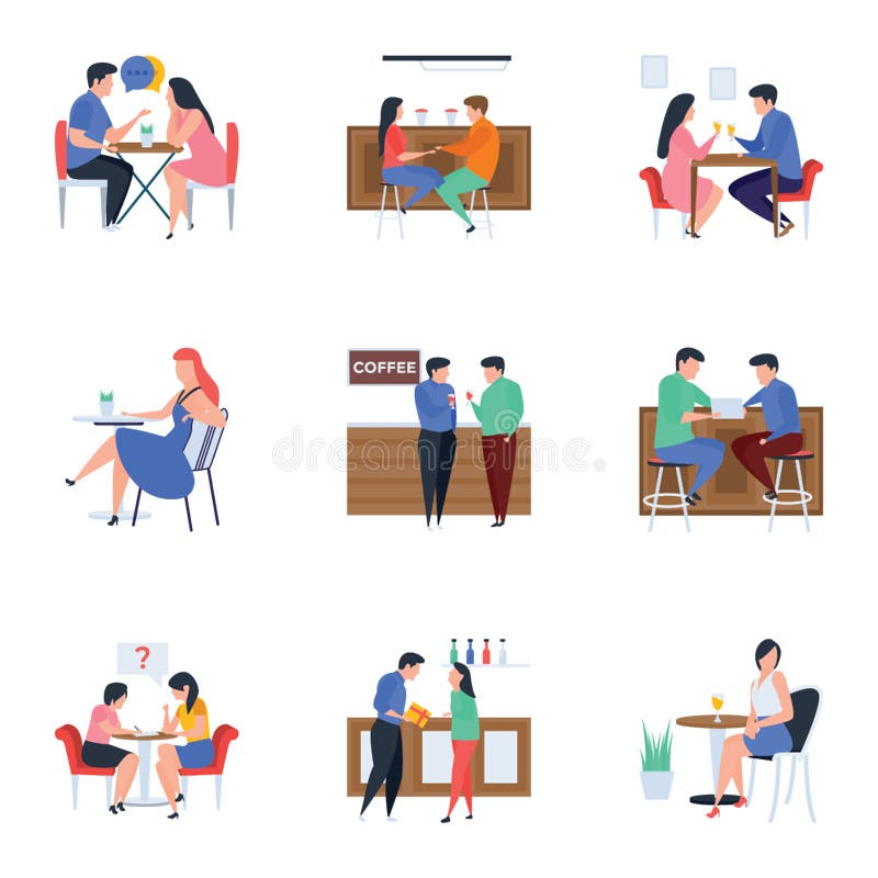 Meetings and Refreshment Flat Illustrations Pack Stock Illustration ...