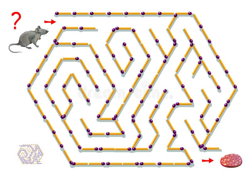 Logic Puzzle Game with Labyrinth for Children. Help the Rat Find Way ...