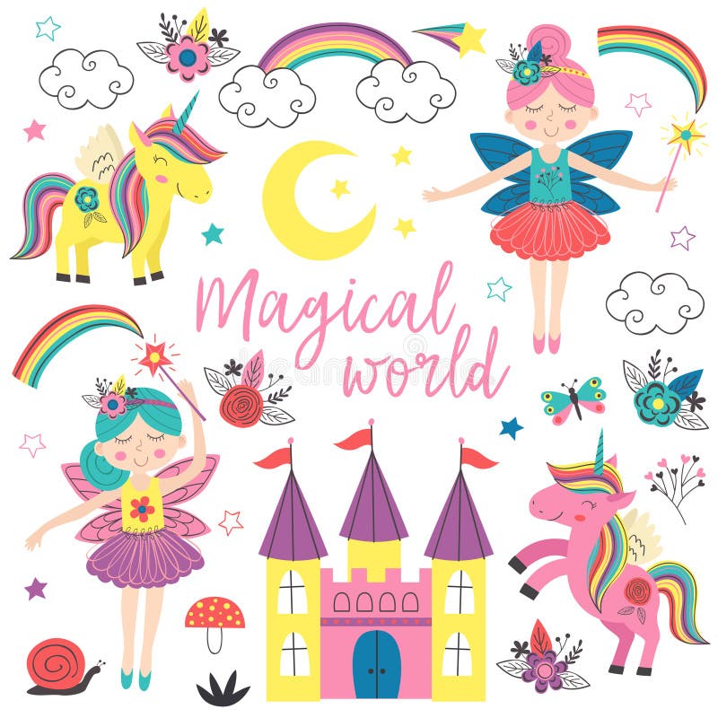 Set of Isolated Magical Characters and Elements Stock Vector ...