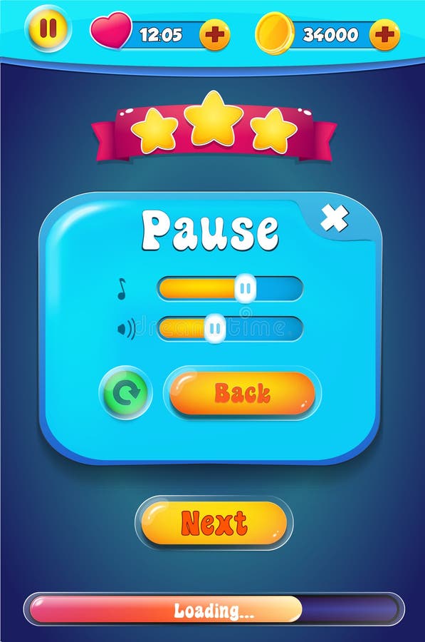 Pause Menu Scene Pop Up with Sound Music and Buttons Stock Vector ...