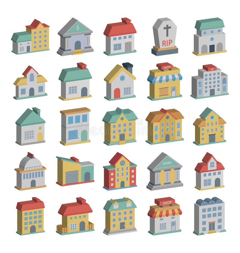 Building Vector Icons Set that Can Be Easily Modified or Edit Building ...