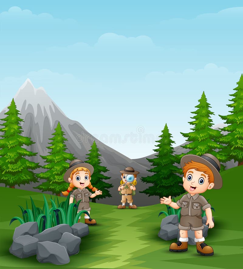 Happy Explorer Man with a Monkey in the Jungle Stock Vector ...