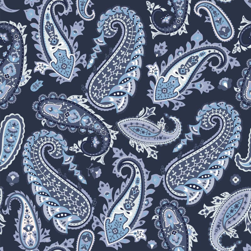 Oriental Paisley Pattern. Blue and White Seamless Wallpaper Stock ...
