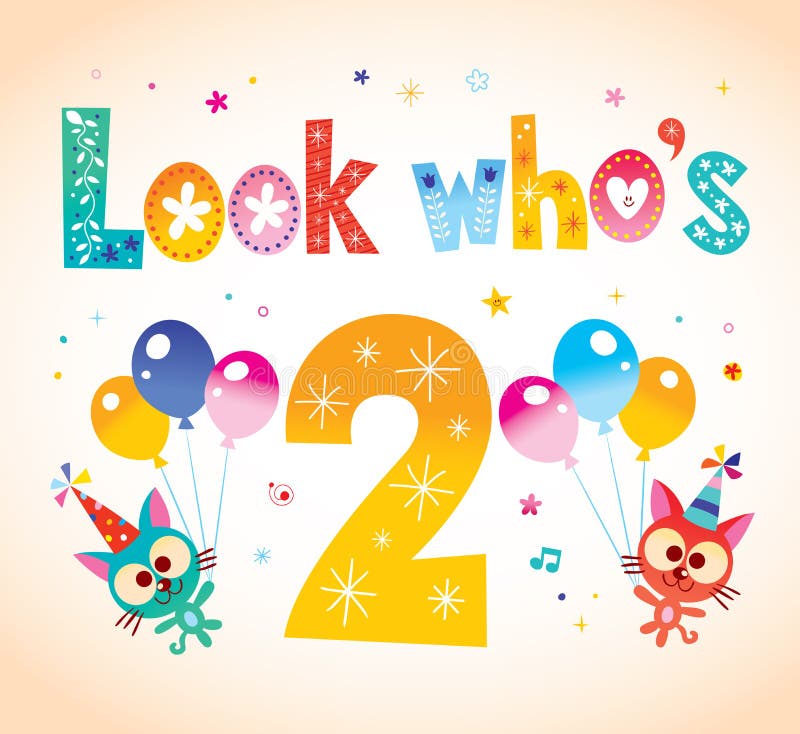 Second Birthday Card with Cute Kittens Stock Vector - Illustration of ...