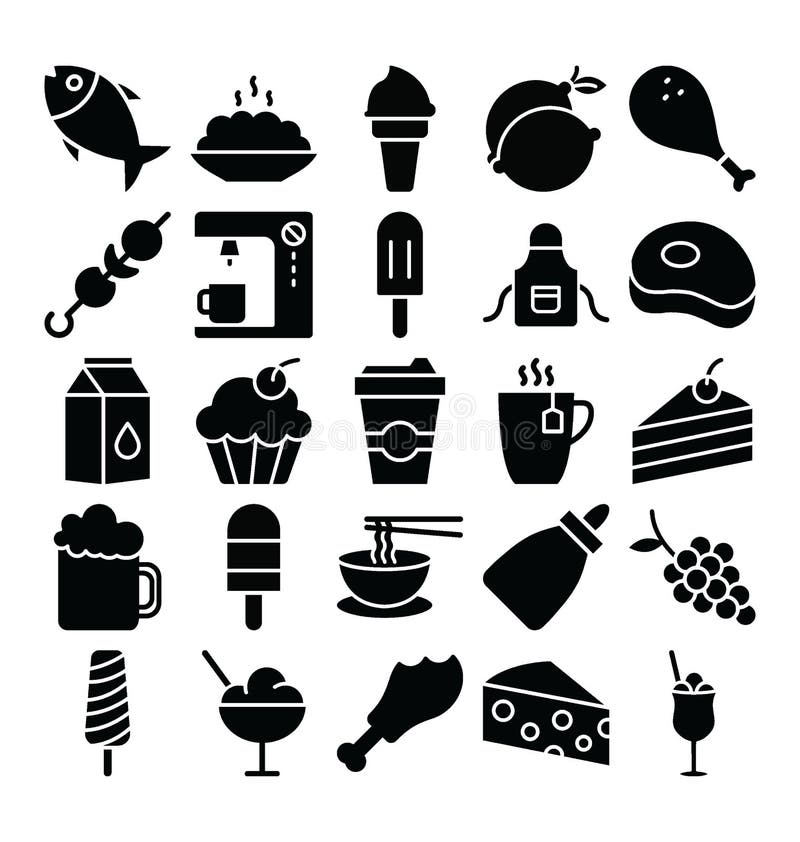 Basic RGB Food Isolated Vector Icons Set that Can Easily Modify or Edit ...
