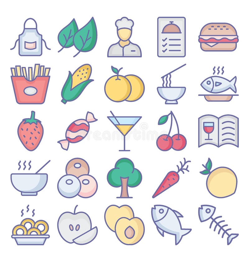 Basic RGB Food Isolated Vector Icons Set that Can Easily Modify or Edit ...