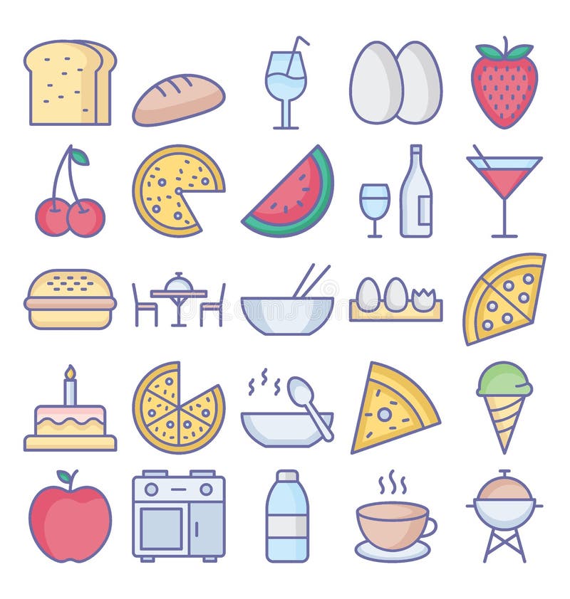 Basic RGB Food Isolated Vector Icons Set that Can Easily Modify or Edit ...