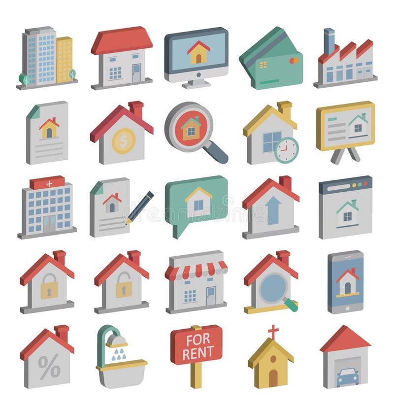 Real Estate Color Vector Icons Set that Can Be Easily Edit or Modified ...