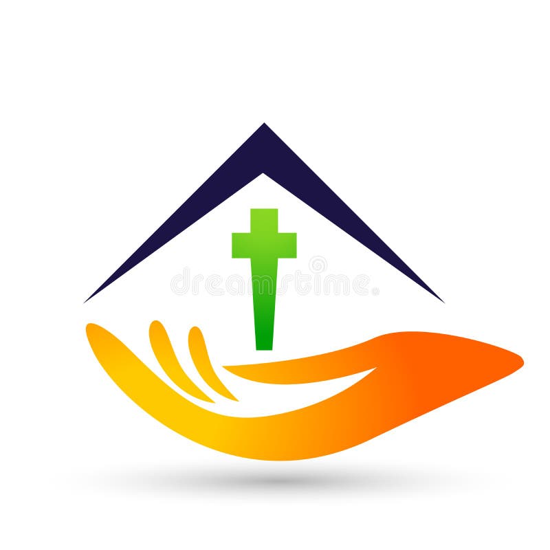 Church Care Globe People with Hand Logo Icon Cross Love Symbol on White ...