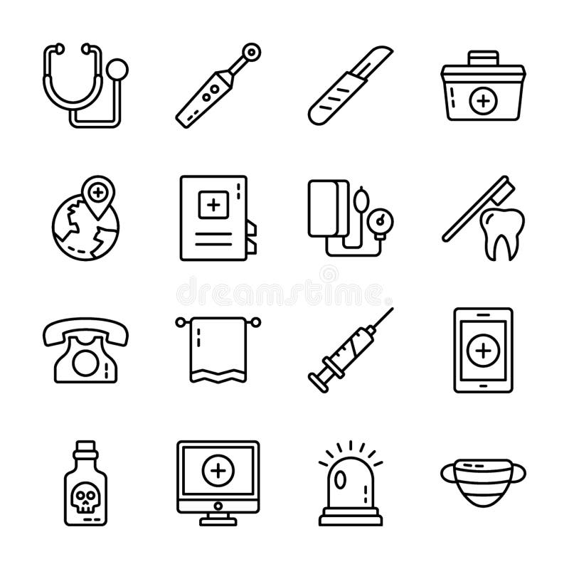 Hospital Accessories Icons Pack Stock Vector - Illustration of wiping ...