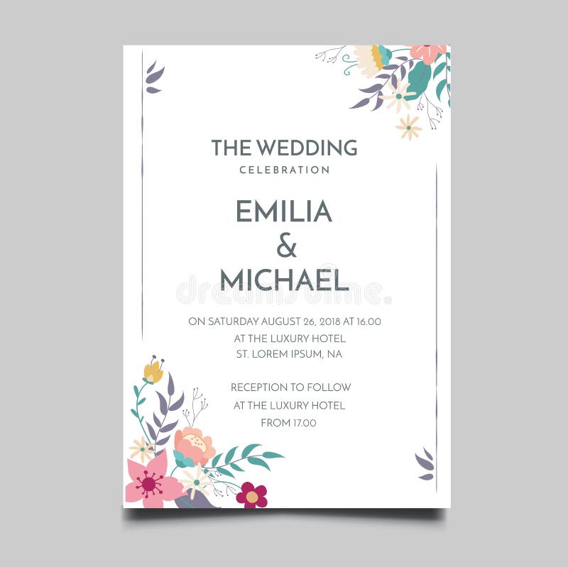 Floral Wedding Invitation Template Simple and Elegant Design Stock ...