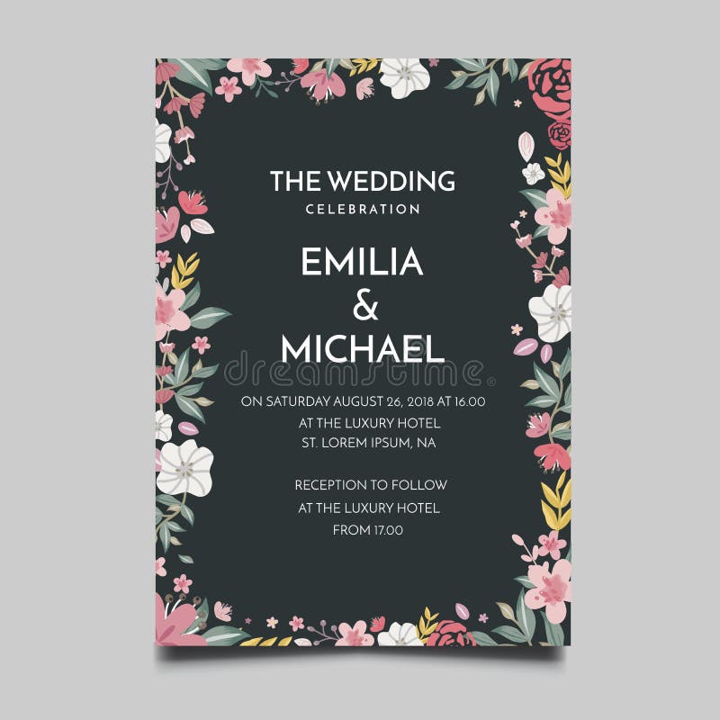 Floral Wedding Invitation Template Simple and Elegant Design Stock ...